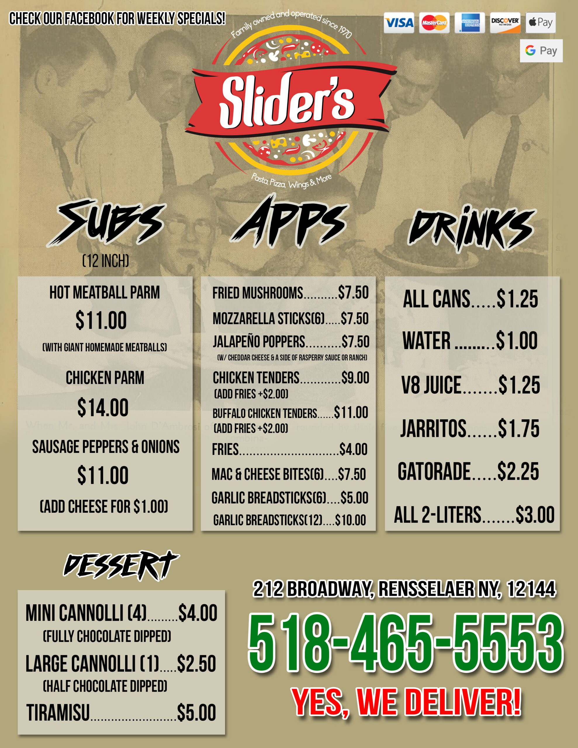 Menu - Sliders Pizza
